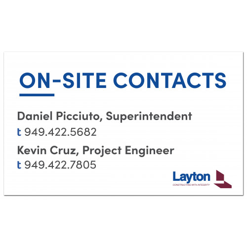 On-Site Contact, Entrance Sign, 2 NAMES (30" x 18" banner)